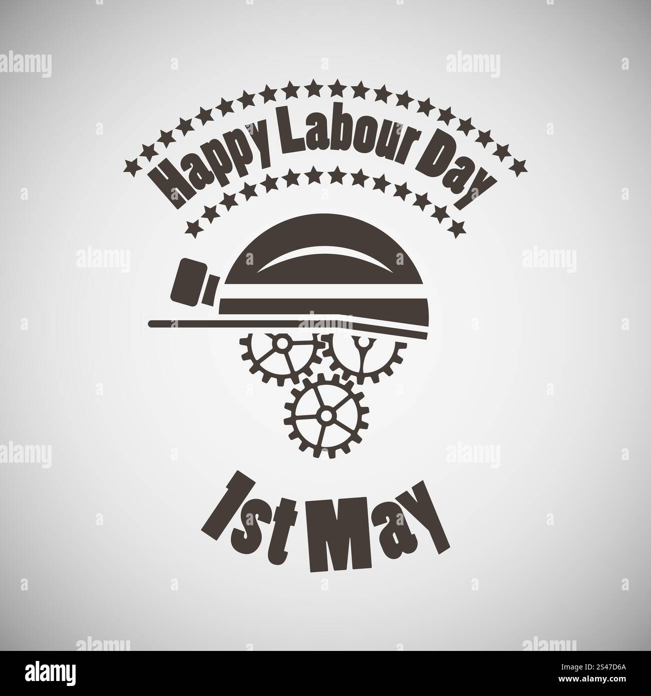 Labour day emblem with helmet and gears. Vector illustration Stock ...