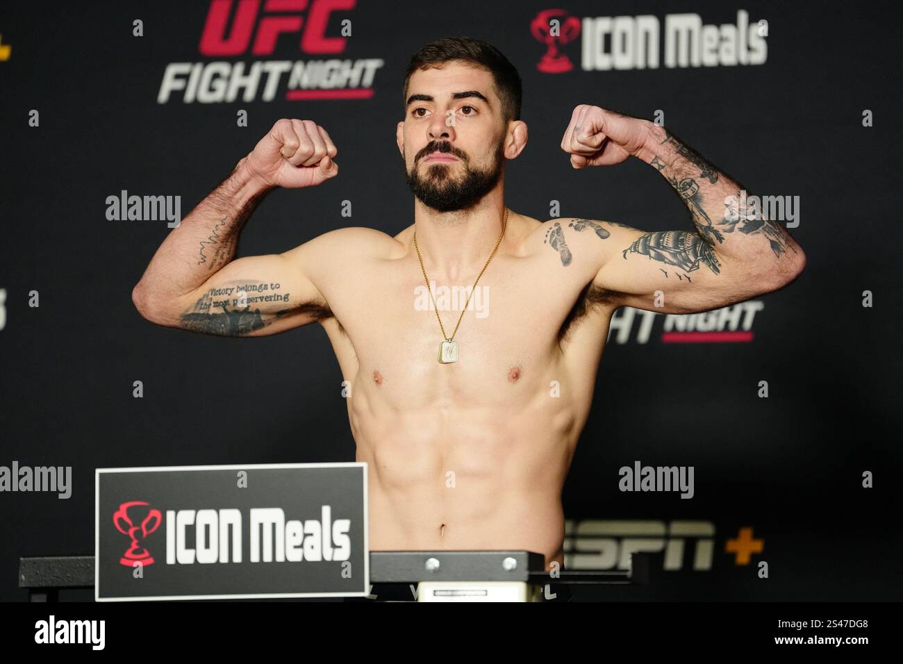 LAS VEGAS, NV - JANUARY 10: Joe Solecki steps on the scale for the ...