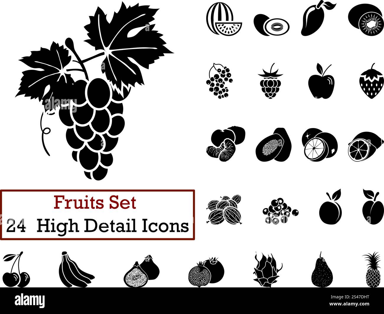 Set of 24 Fruits Icons in Black Color Stock Vector Image & Art - Alamy