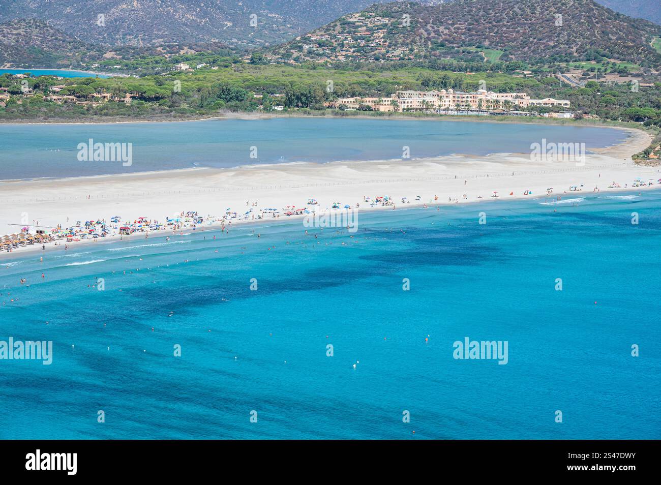 VIllasimius, Italy - 09-05-2024: Aerial view of the beautiful beach of ...