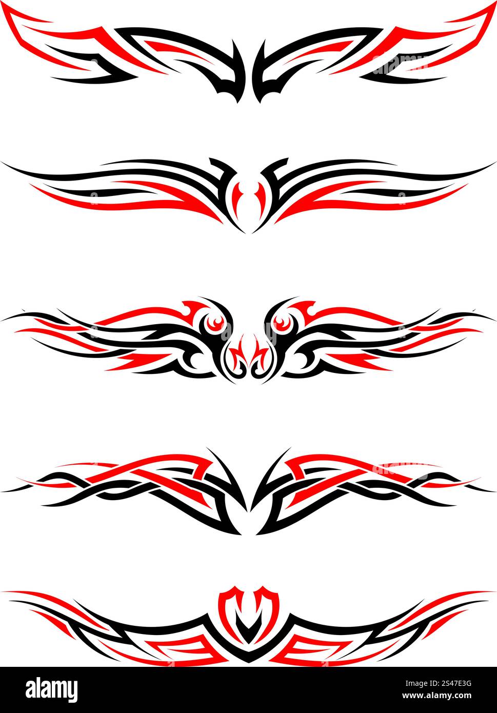 Set of Tribal Indigenous Tattoos in Black and Red Colors. Elegant ...