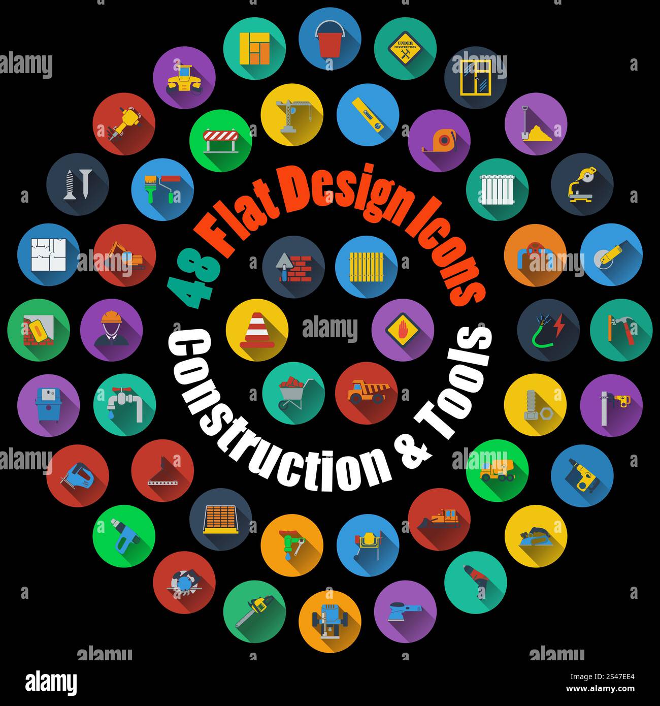 Set of High Detailed Construction and Tools Smooth Icons in Flat Design ...