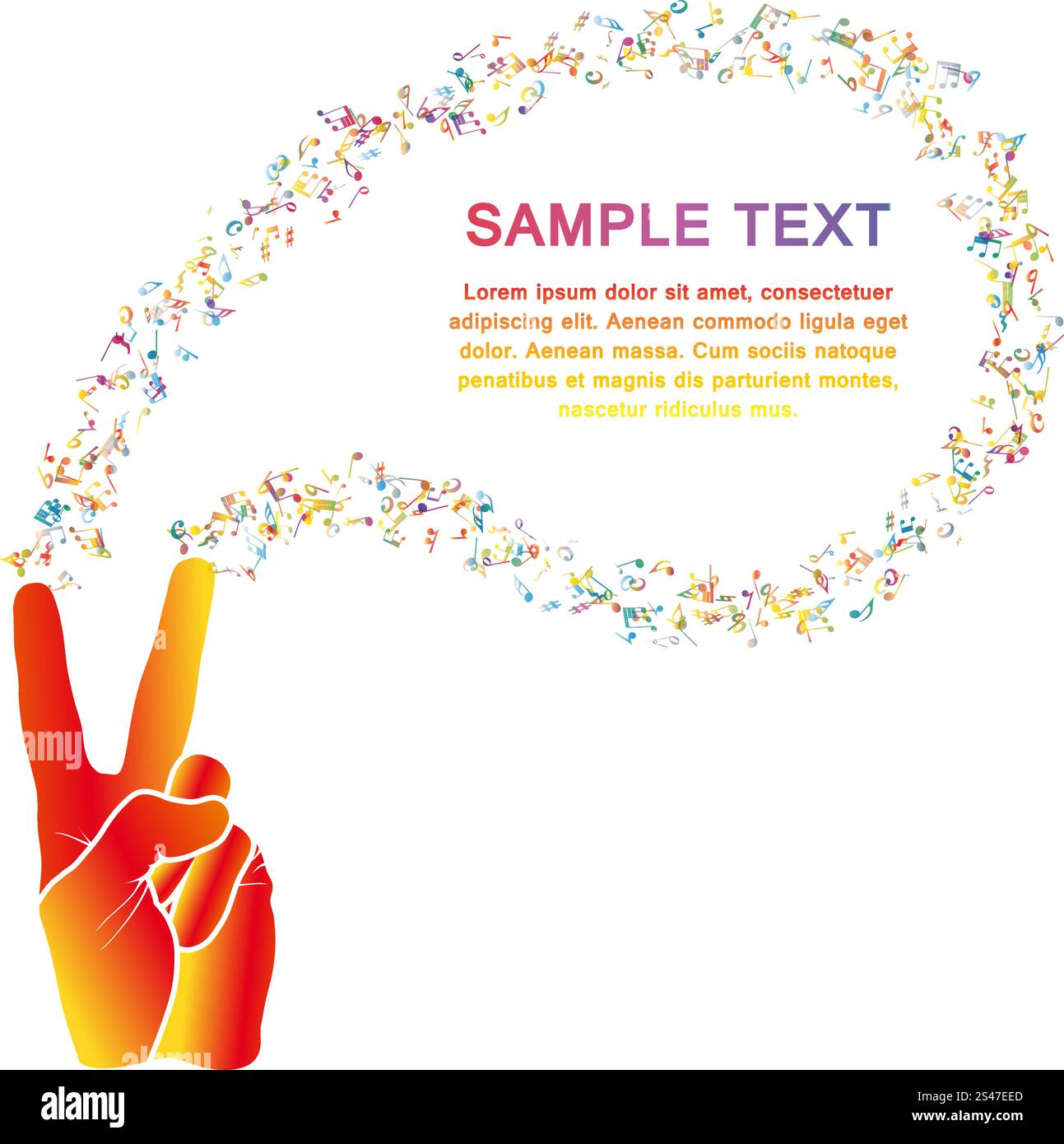 Multicolor Musical Design From Music Staff Elements With Hand Victory ...