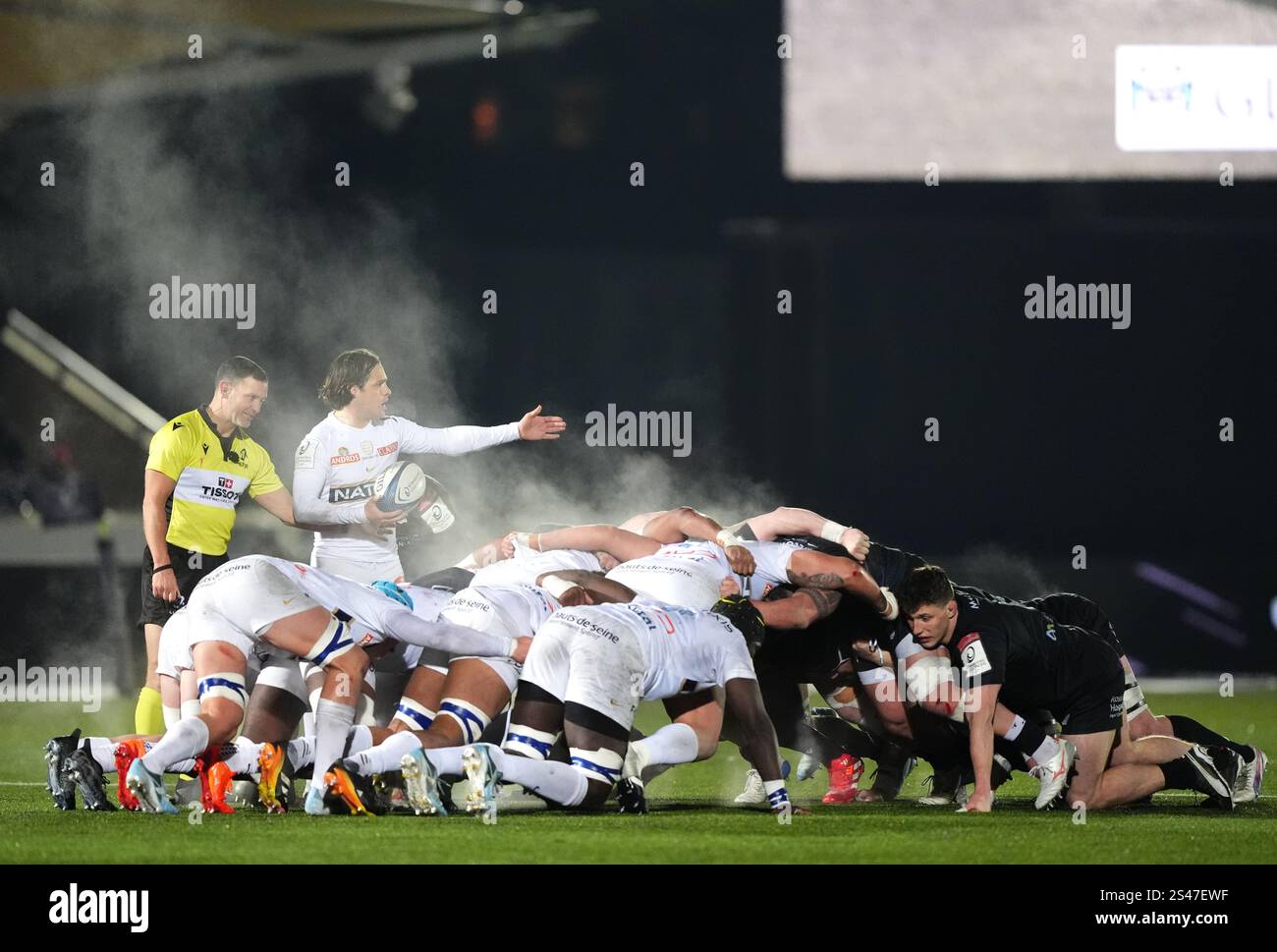 Players in a scrum during the Investec Champions Cup match at the ...