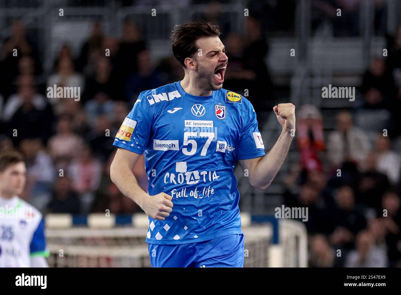 Zagreb, Croatia. 10th Jan, 2025. Filip Glavas of Croatia celebrates ...