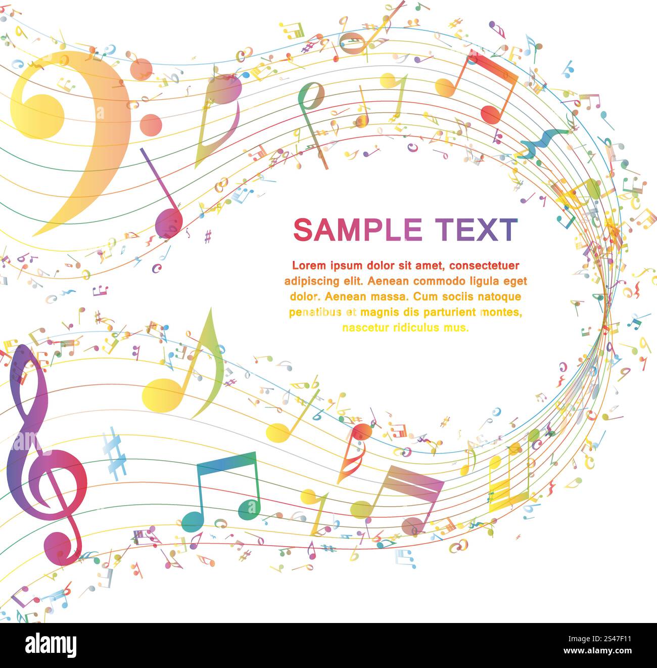 Multicolor Musical Design From Music Staff Elements With Treble Clef ...