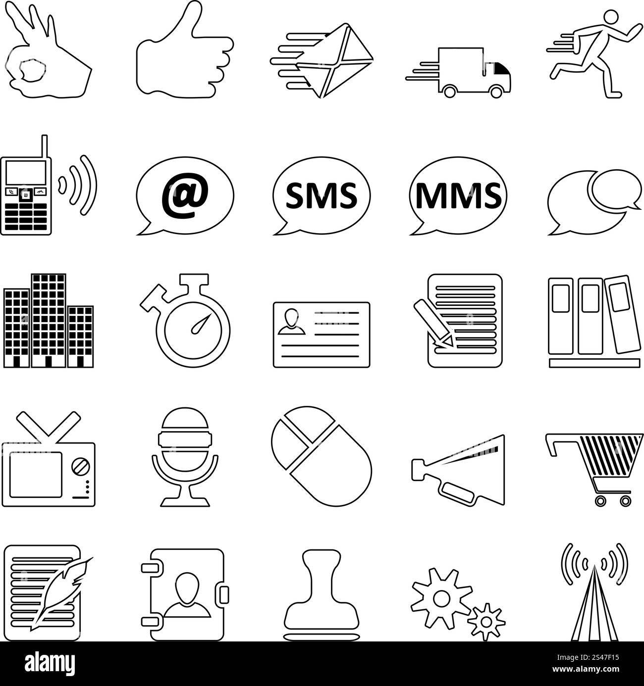 Office and Communication Icon Set in Thin Line Design Stock Vector ...