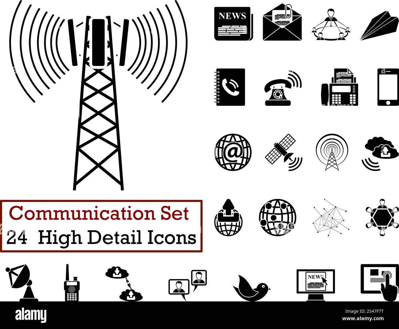 Set of 24 Communication Icons in Black Color Stock Vector Image & Art ...