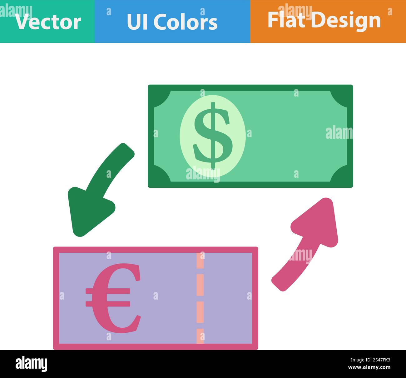 Flat design icon of currency dollar and euro exchange in ui colors ...