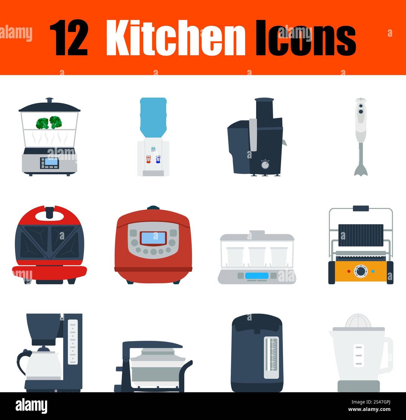 Flat design kitchen icon set in ui colors. Vector illustration Stock ...