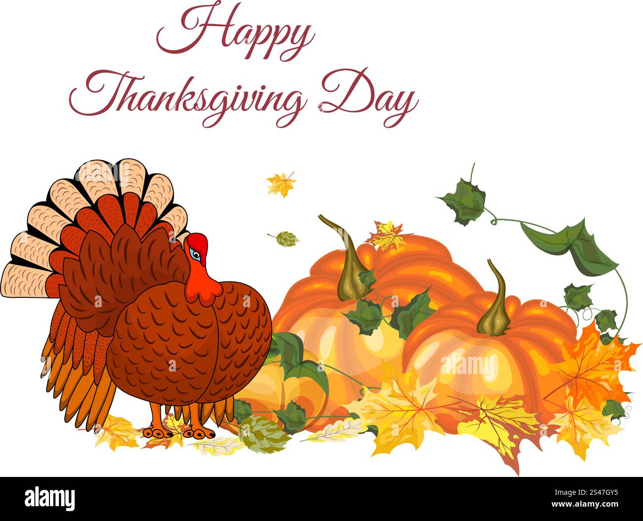 Thanksgiving Day Greeting Card With Text Space. Design Consist From Pumpkin, Turkey, Tomato ...