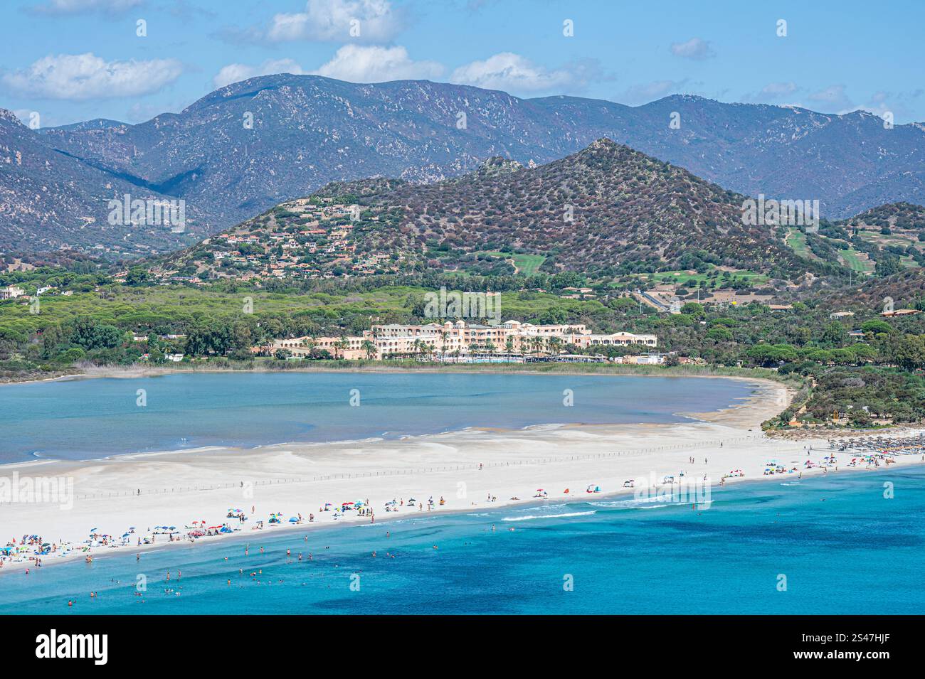 VIllasimius, Italy - 09-05-2024: Aerial view of the beautiful beach of ...