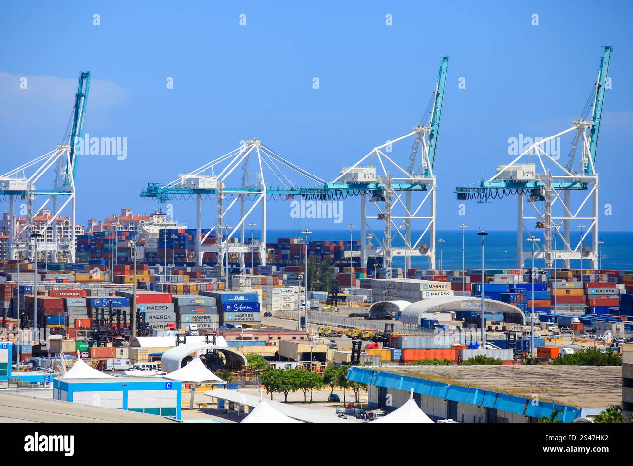 Miami,Florida-July 3,2017: Container terminal at Port of Miami is one ...