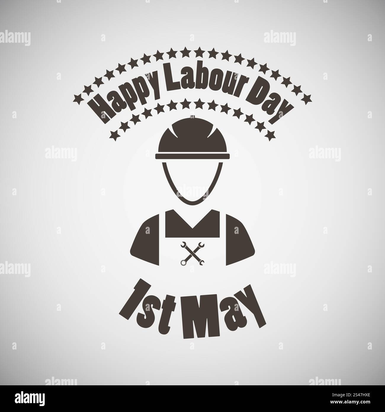 Labour day emblem with worker in coveralls. Vector illustration Stock ...