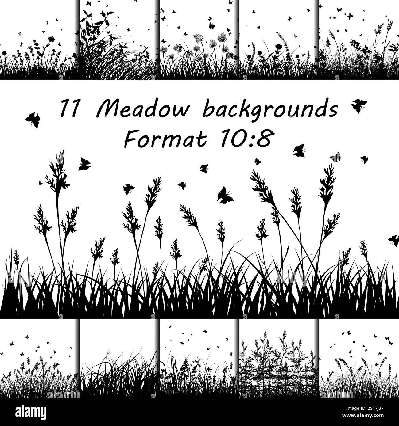 Set of Eleven Meadow backgrounds design with butterflies Stock Vector ...