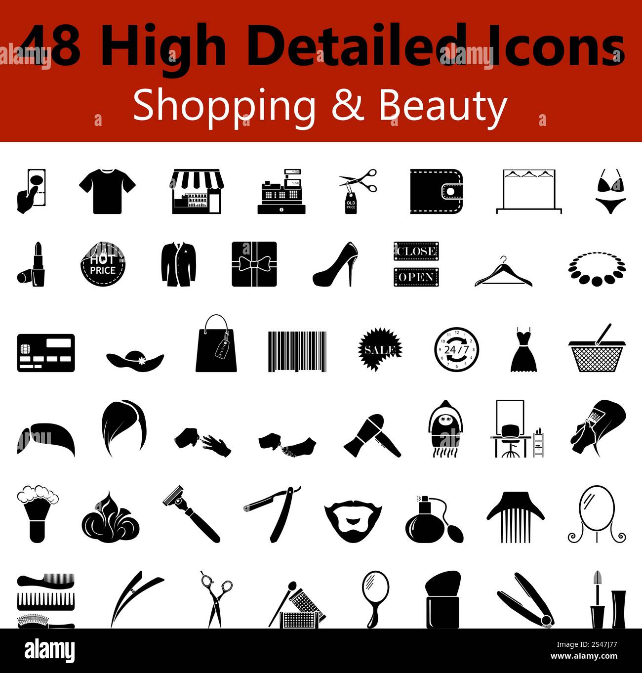 Set of High Detailed Shopping and Beauty Smooth Icons in Black Colors ...