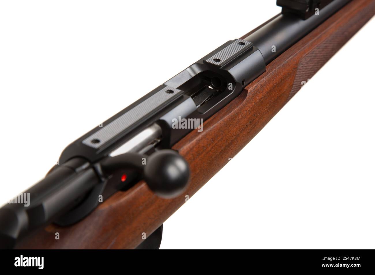 A close-up view of a .22lr caliber rifle, showcasing the bolt-action ...
