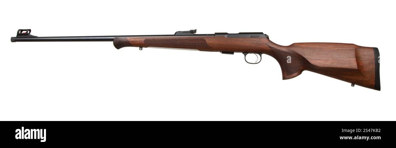 .22lr caliber small-bore rifle with a wooden stock and black barrel ...