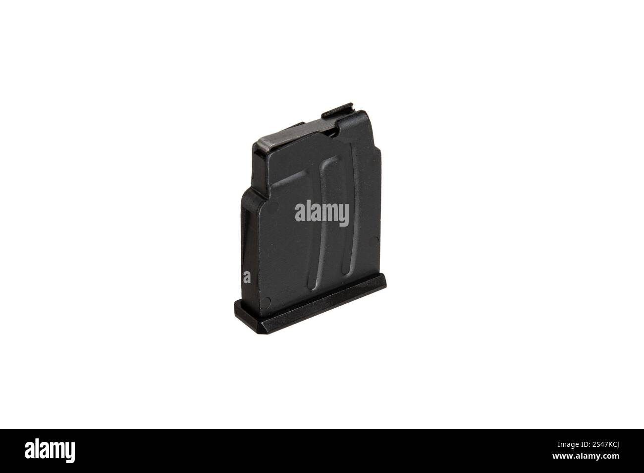 A .22lr rifle magazine, black, isolated on white background, compact ...