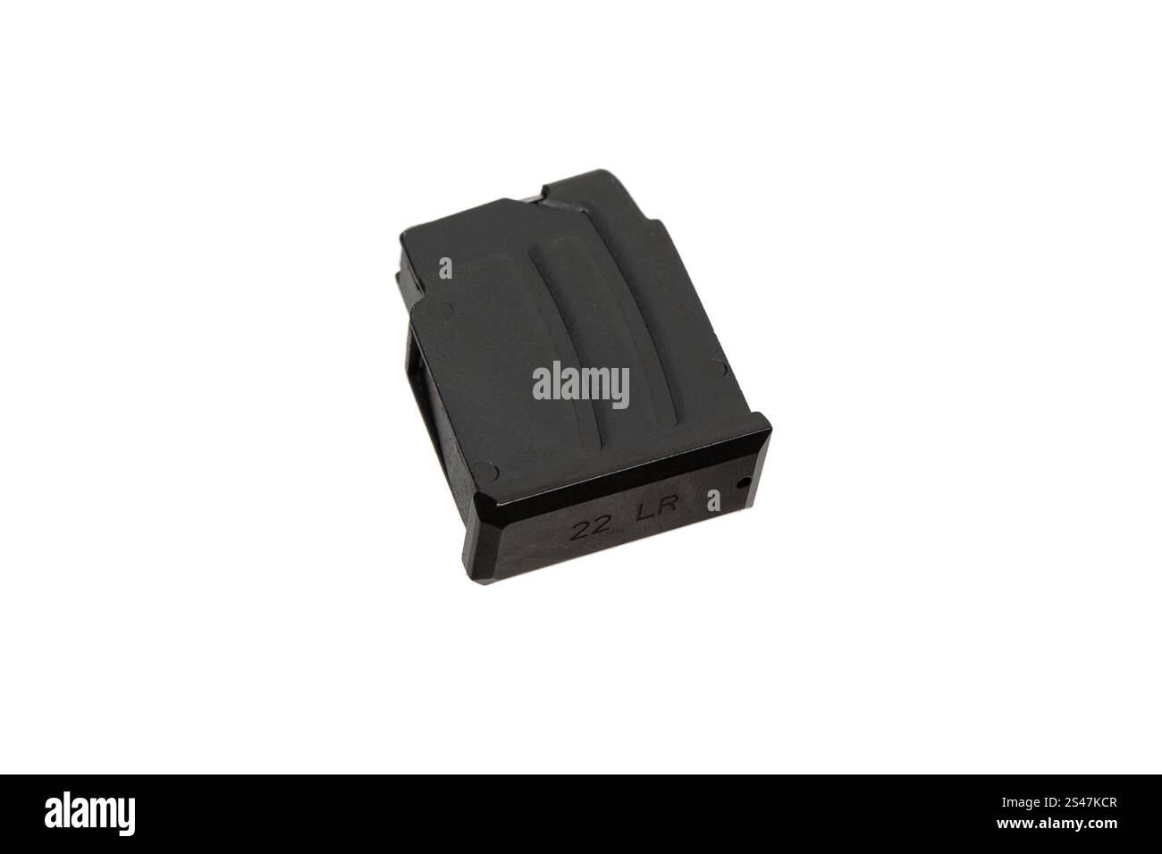 A .22lr rifle magazine, black, isolated on white background, compact ...
