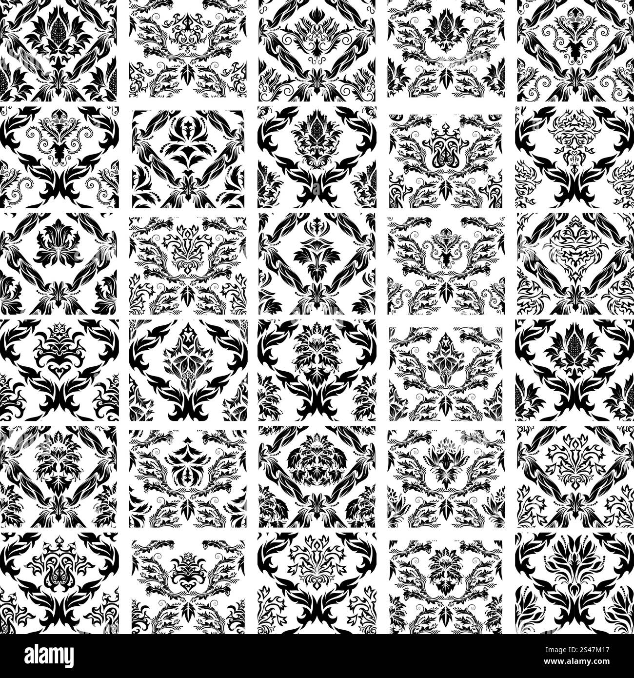 Set of Thirty Damask Seamless Vector Patterns. Elegant Design in Royal ...