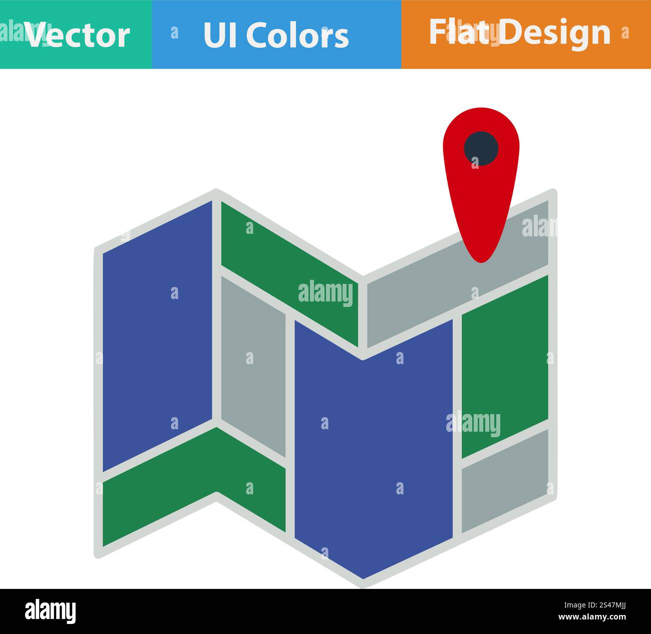 Flat design icon of navigation map scheme in ui colors. Vector ...