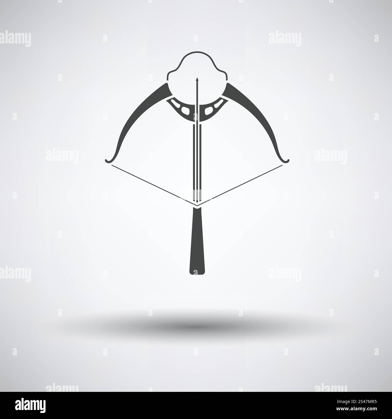 Crossbow icon on gray background with round shadow. Vector illustration ...