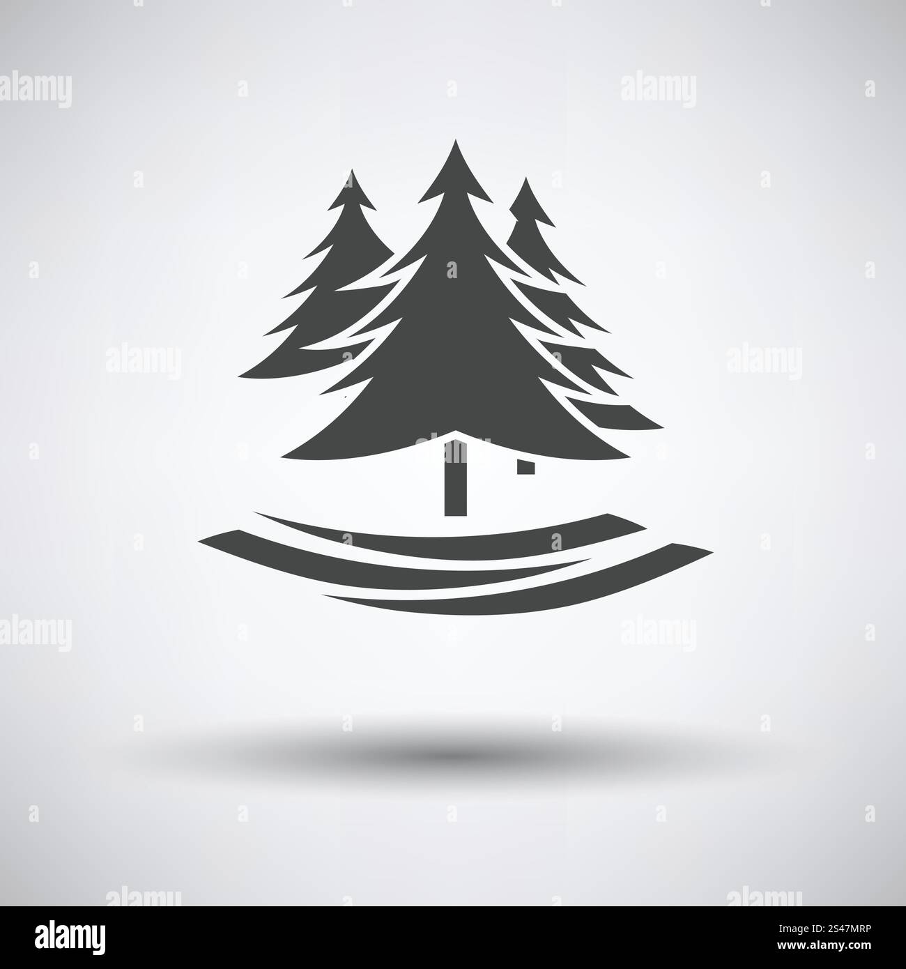 Fir forest icon on gray background with round shadow. Vector ...