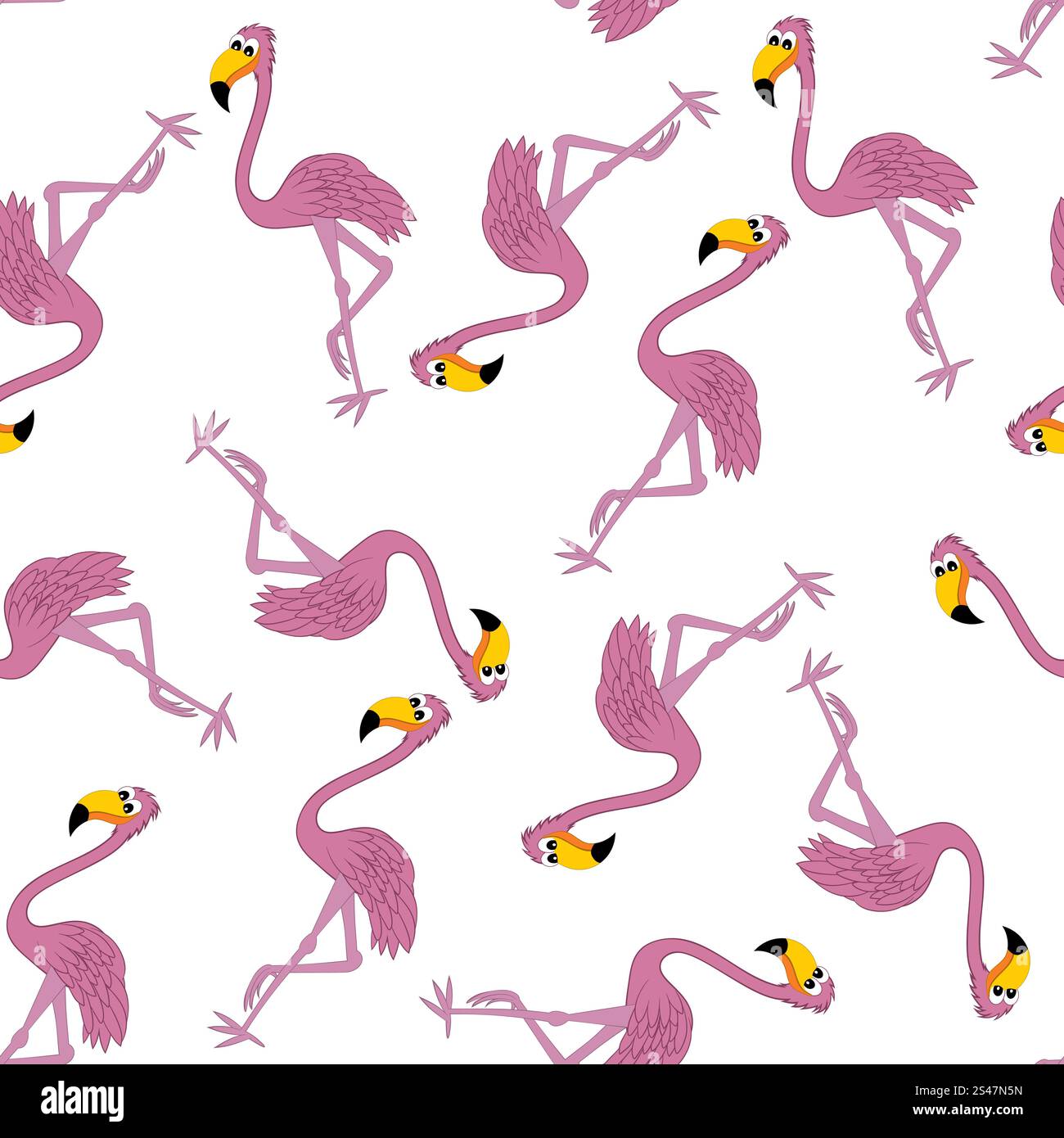 Seamless Pattern From Funny Cartoon Character Flamingo With Wide Smile ...