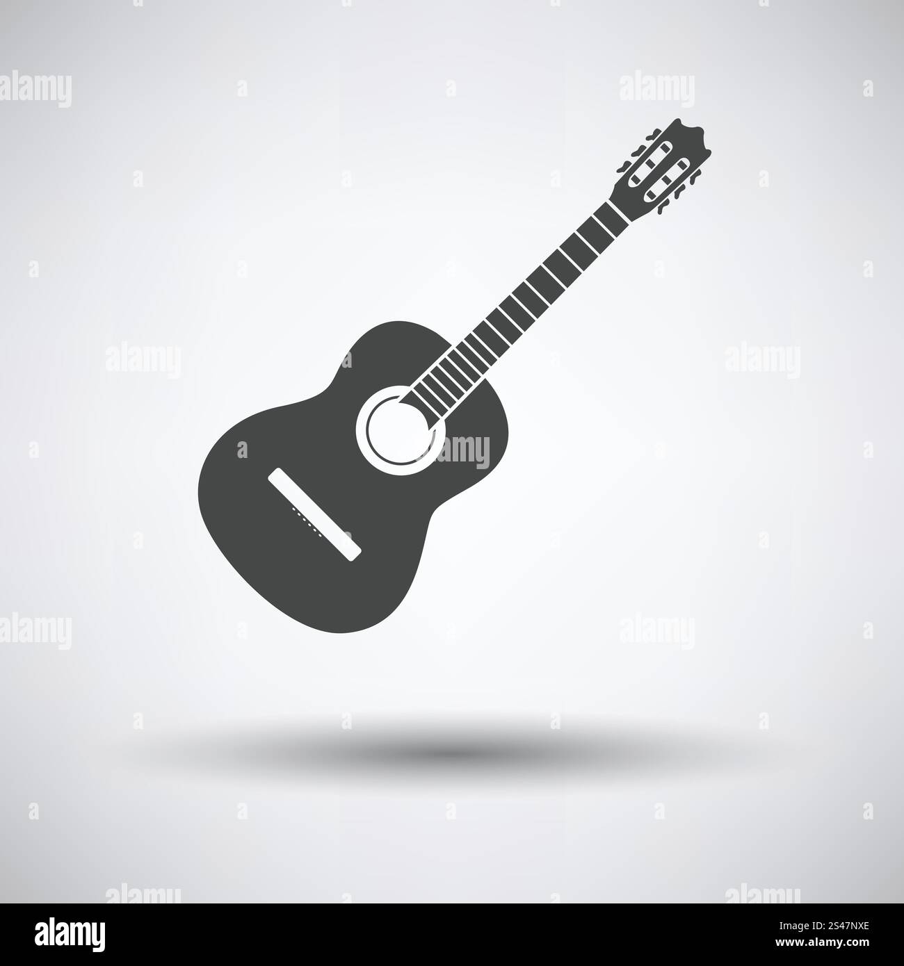 Acoustic guitar icon on gray background with round shadow. Vector ...