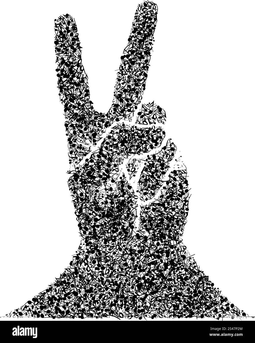 Musical Design From Musical Notes Elements And Hand in Victory Gesture ...