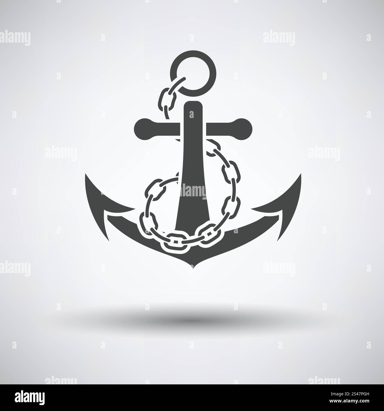 Sea anchor with chain icon on gray background with round shadow. Vector ...