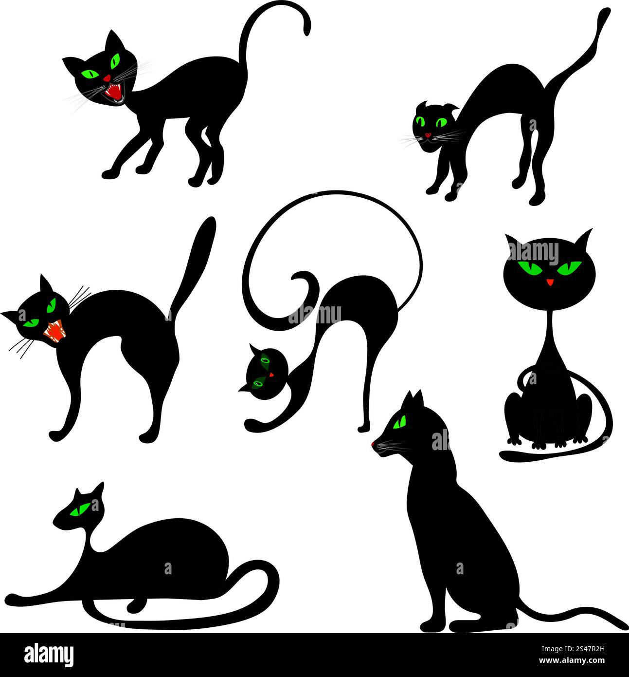 Halloween Holiday Elements Set. Collection With Black Cats in Different ...