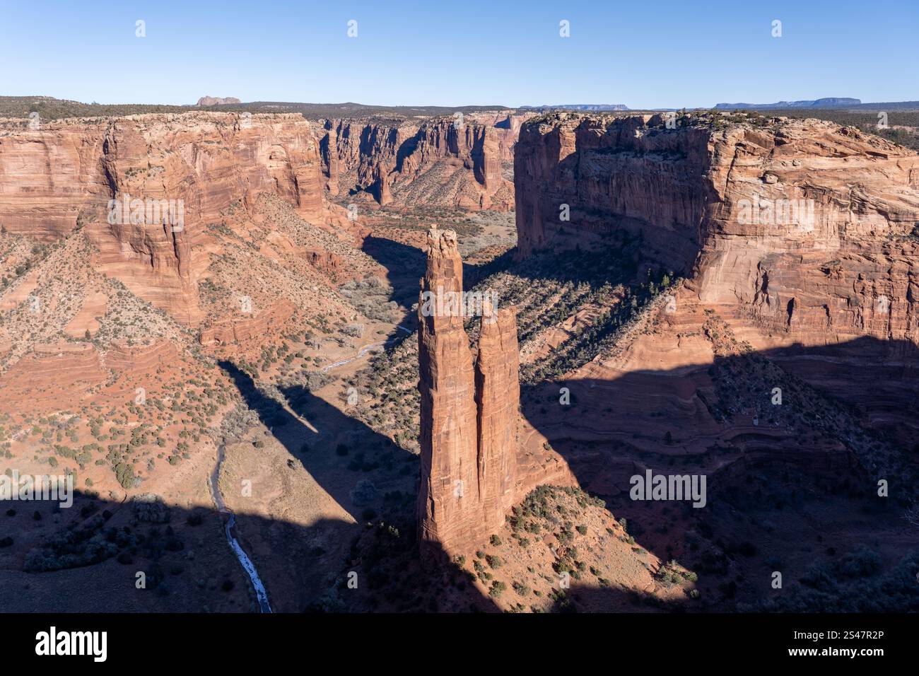 Spider Rock in Canyon De Chelly with Shadows Along the Valley and Cliff ...