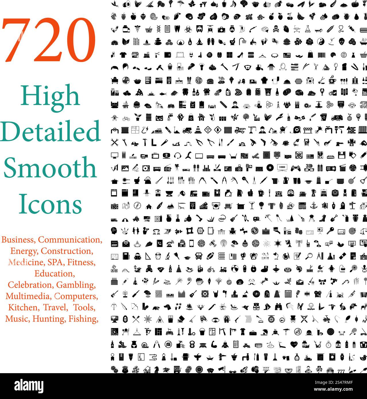 Set of High Detailed Smooth Icons in Black Color over White Background ...