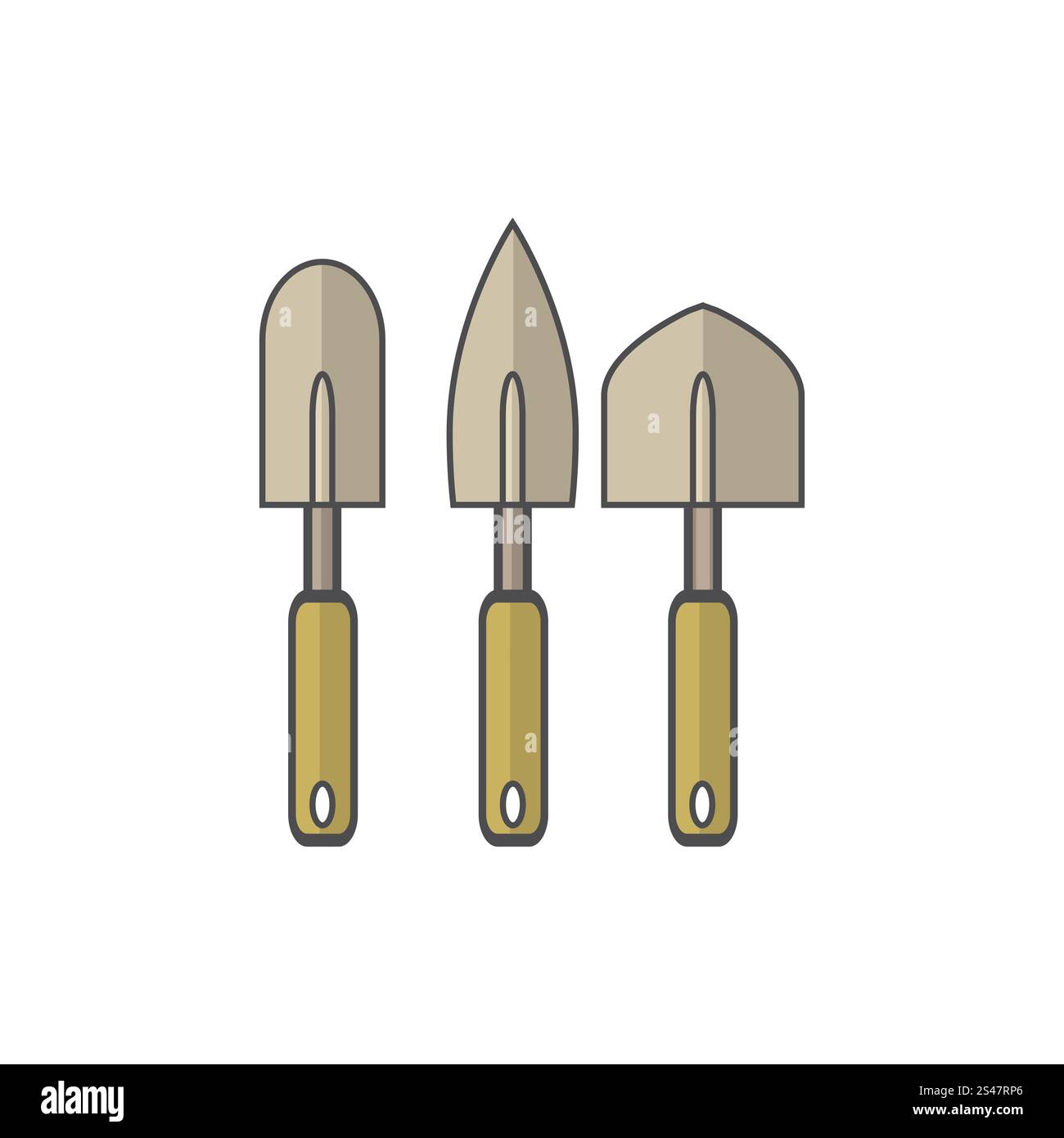 Set of three flat garden spades isolated on white background Stock ...