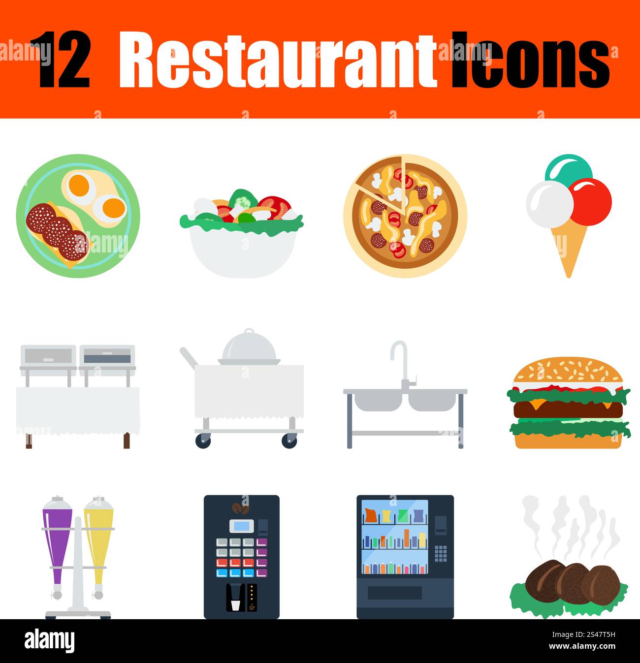 Flat design restaurant icon set in ui colors. Vector illustration Stock ...