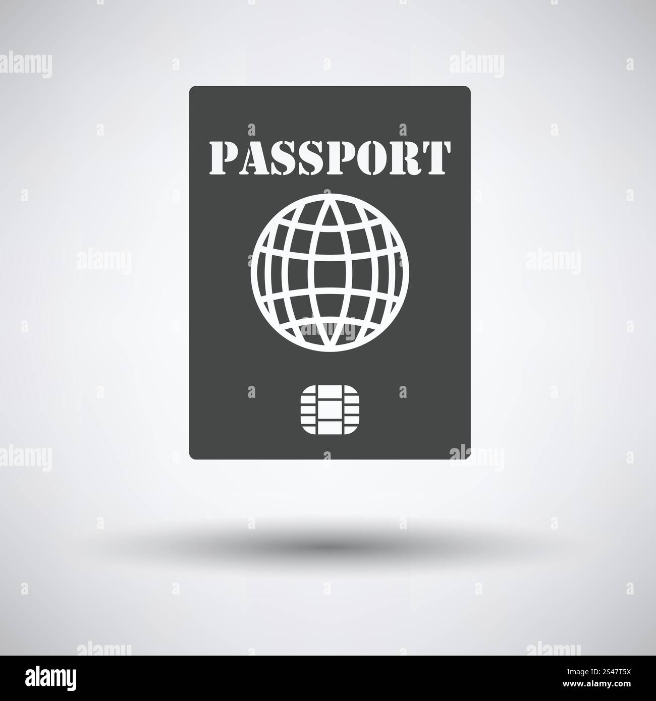 Passport with chip icon on gray background with round shadow. Vector ...