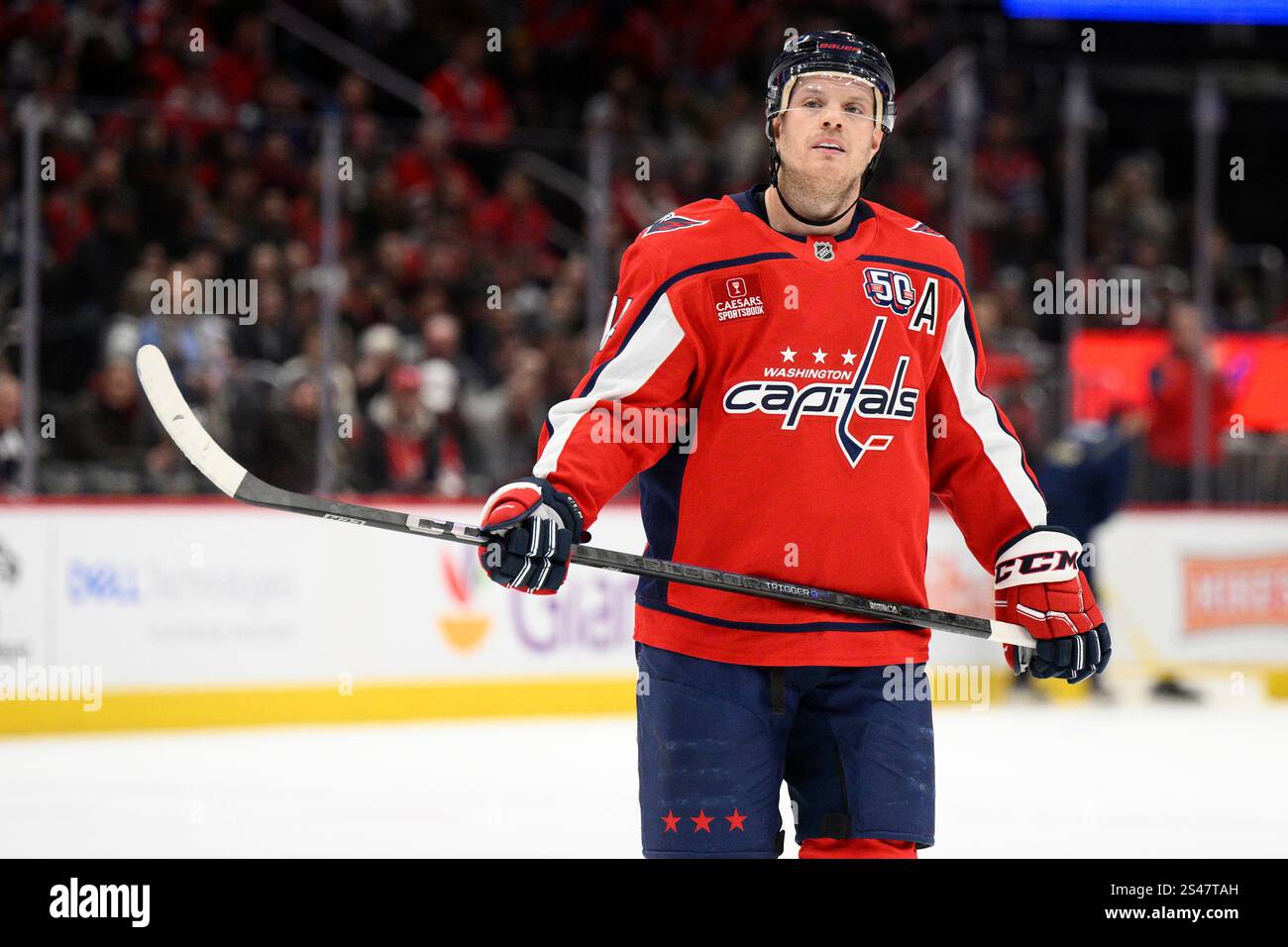 Washington Capitals defenseman John Carlson (74) looks on during the ...