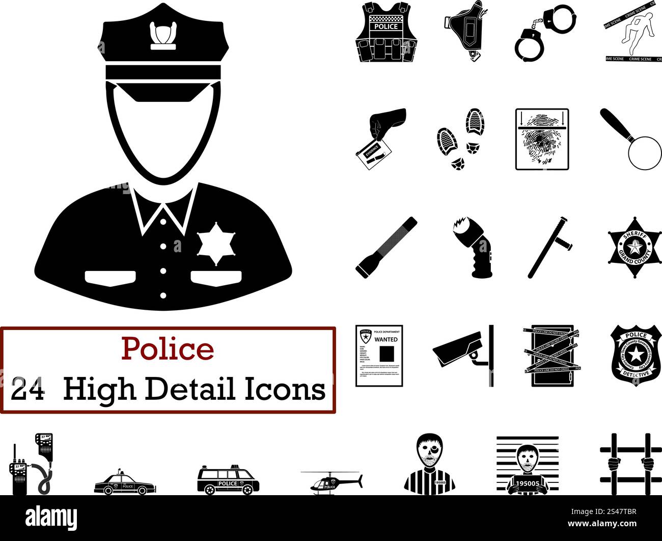 Set of 24 Police Icons. Set of 24 Police Icons in Black Color.Vector ...
