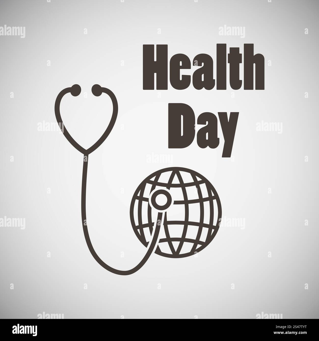 Health day emblem with stethoscope examing planet on grey background ...