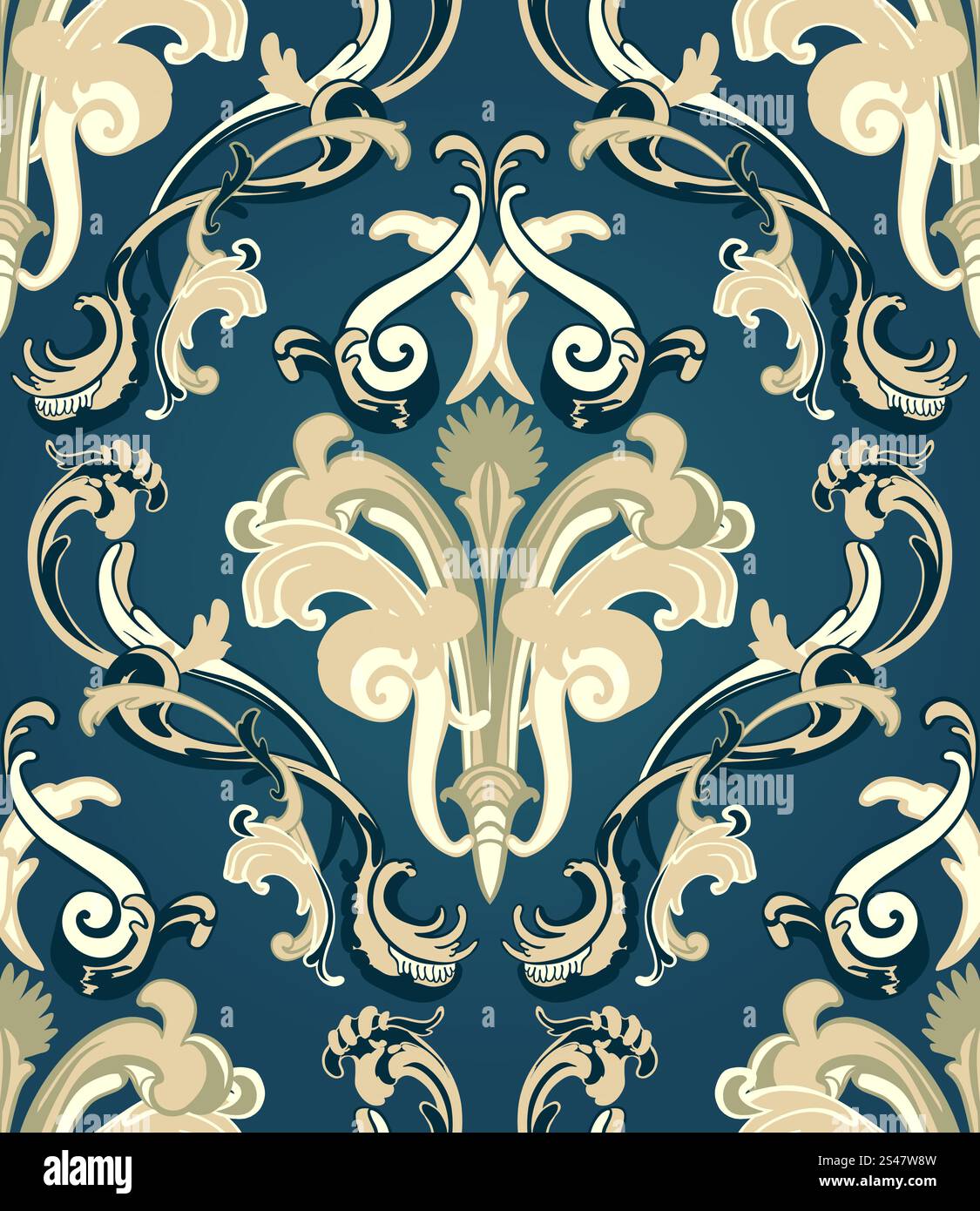 Damask seamless pattern from floral and swirl elements. Vector ...