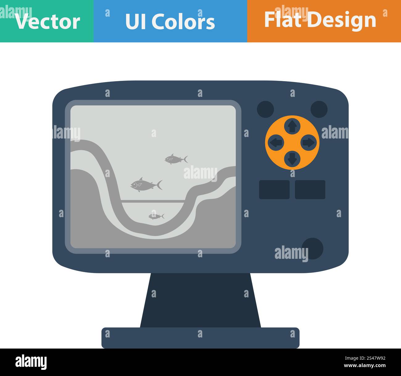 Flat design icon of echo sounder. Flat design icon of echo sounder in ...