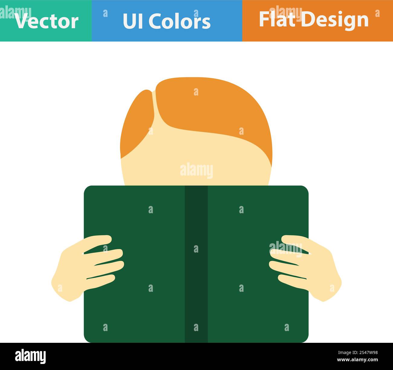 Flat design icon of Boy reading book in ui colors. Vector illustration ...
