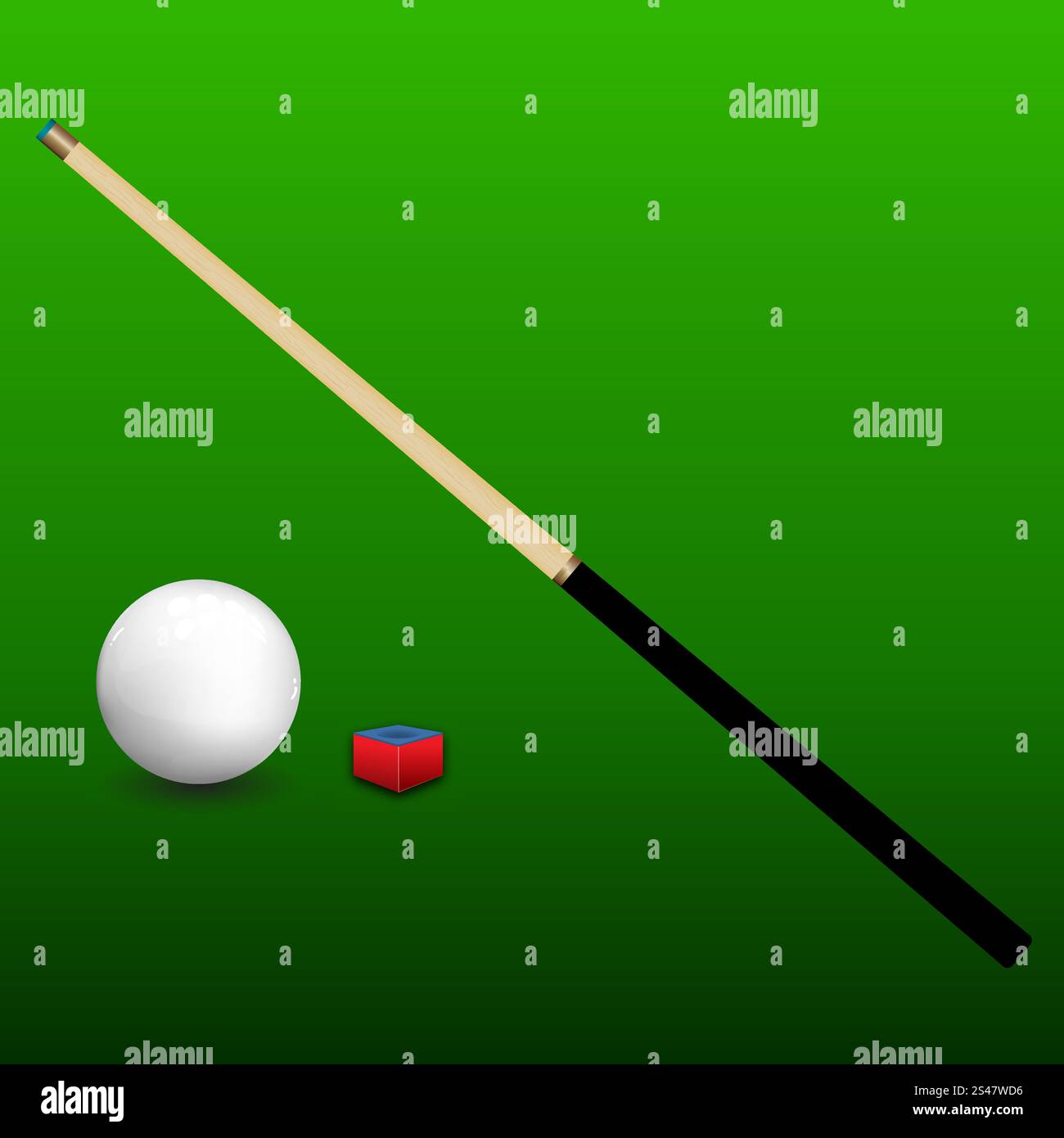 Billiard (snooker) ball with cue and chalk on green background. Vector ...