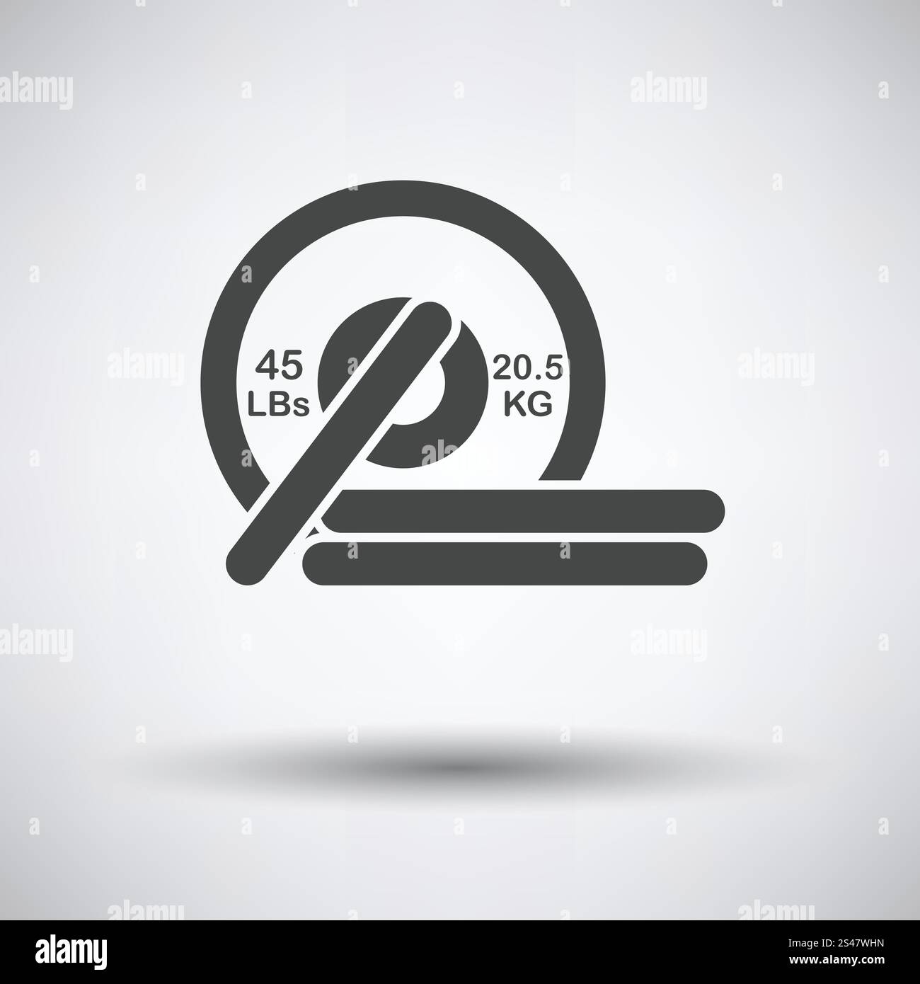 Barbell disks icon on gray background with round shadow. Vector ...