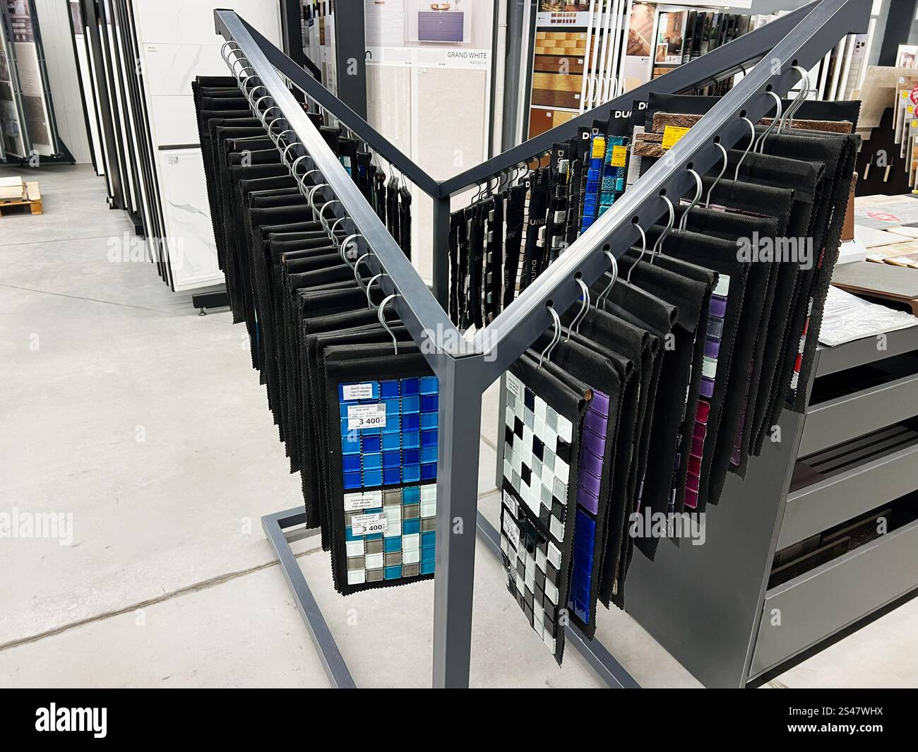 Kyiv, Ukraine - January 10, 2025: View of various tile sample displays ...