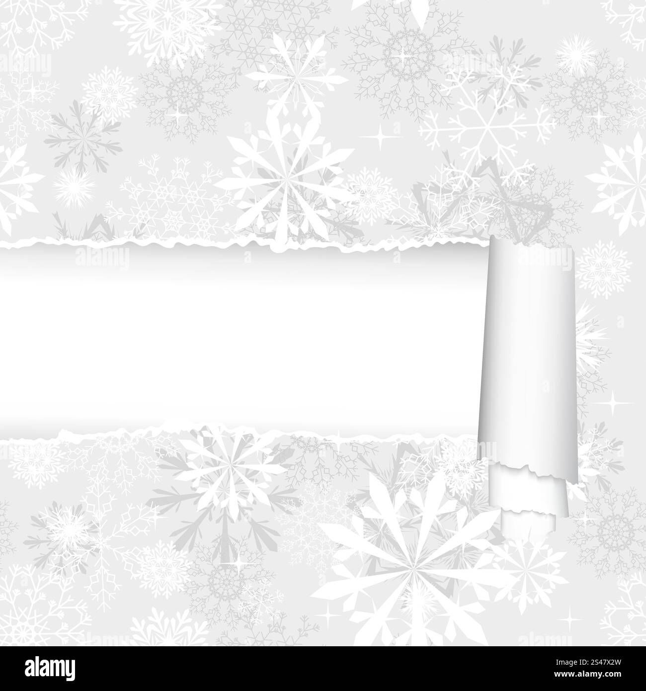 Snowflakes pattern with ripped torn paper stripe. Vector illustration ...