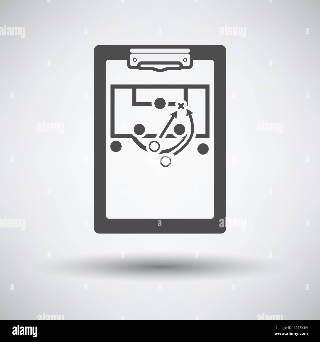 Soccer coach tablet with sheme of game icon on gray background with ...