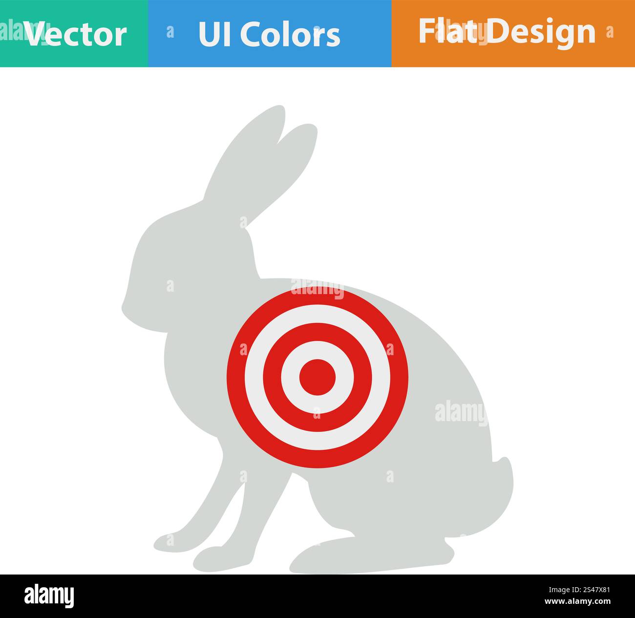 Flat design icon of hare silhouette with target in ui colors. Vector ...